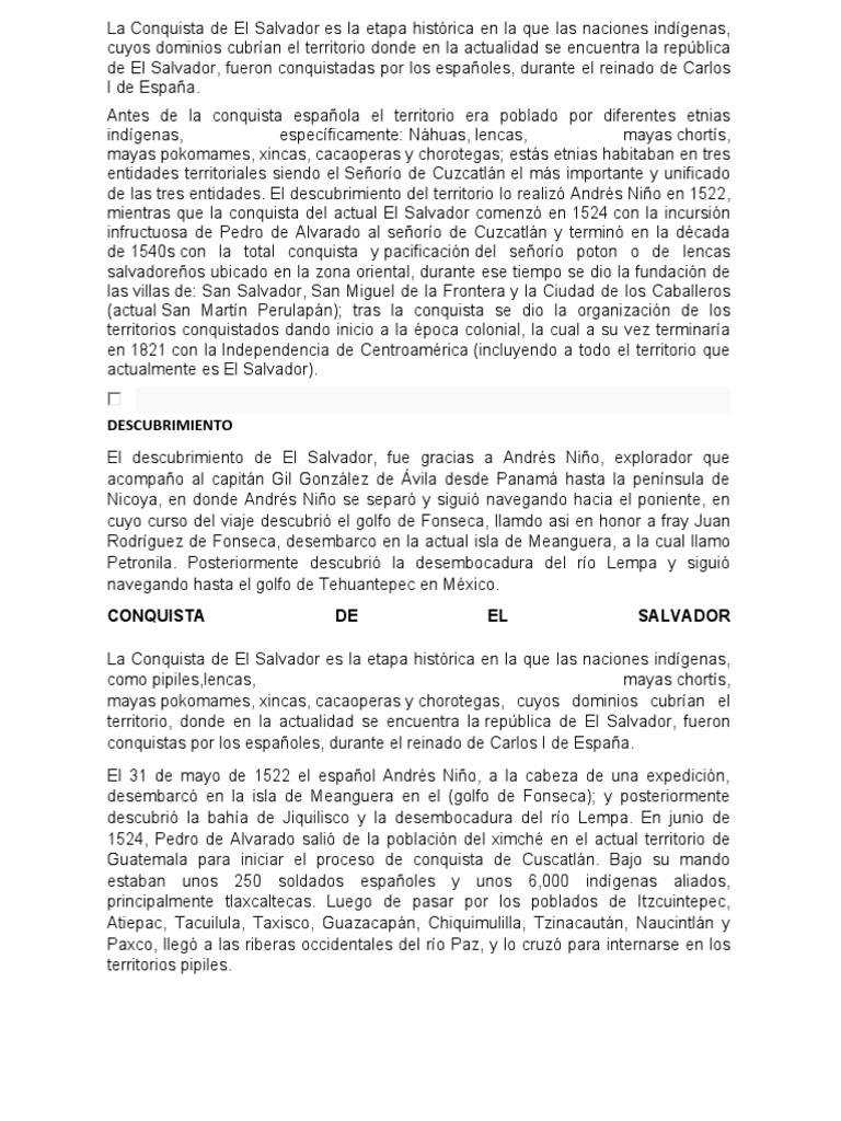 Conquista El Salvador | PDF | El Salvador | America latina