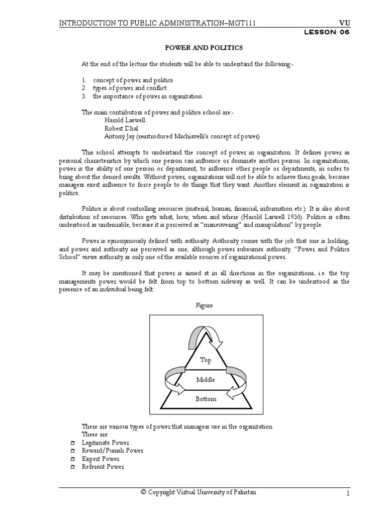 Introduction To Public Administration-Mgt111: Lesson 06 Power and Politics | PDF | Personality ...