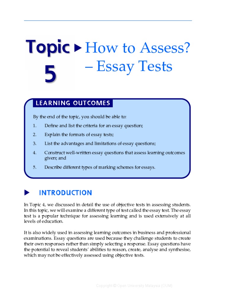 Topic: How To Assess? Ă Essay Tests | PDF | Educational Assessment ...
