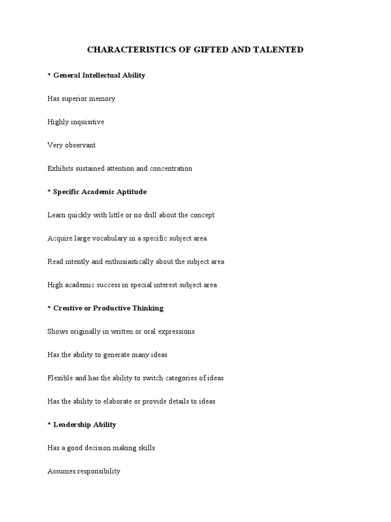 Characteristics of Gifted and Talented | PDF | Intellectual Giftedness ...
