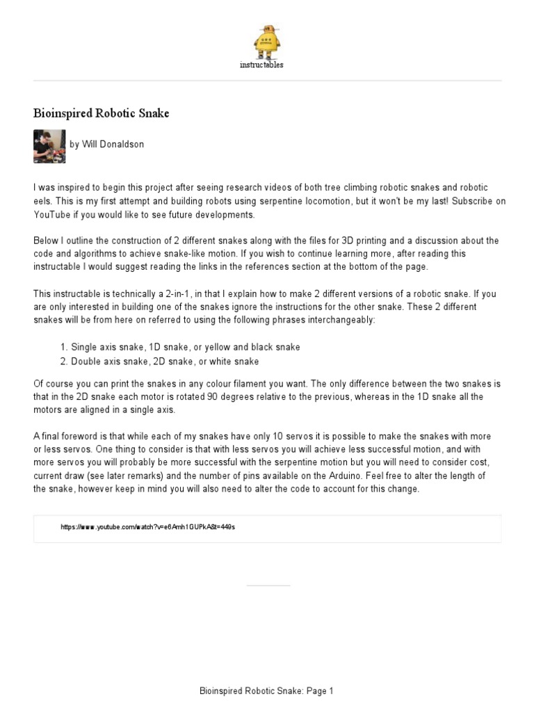 Bioinspired Robotic Snake: Instructables | PDF | Sine | Waves