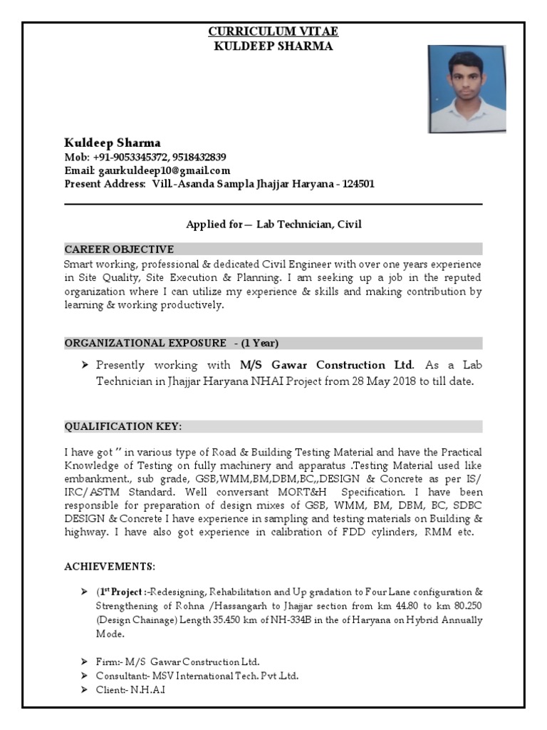 Curriculum Vitae Kuldeep Sharma | PDF