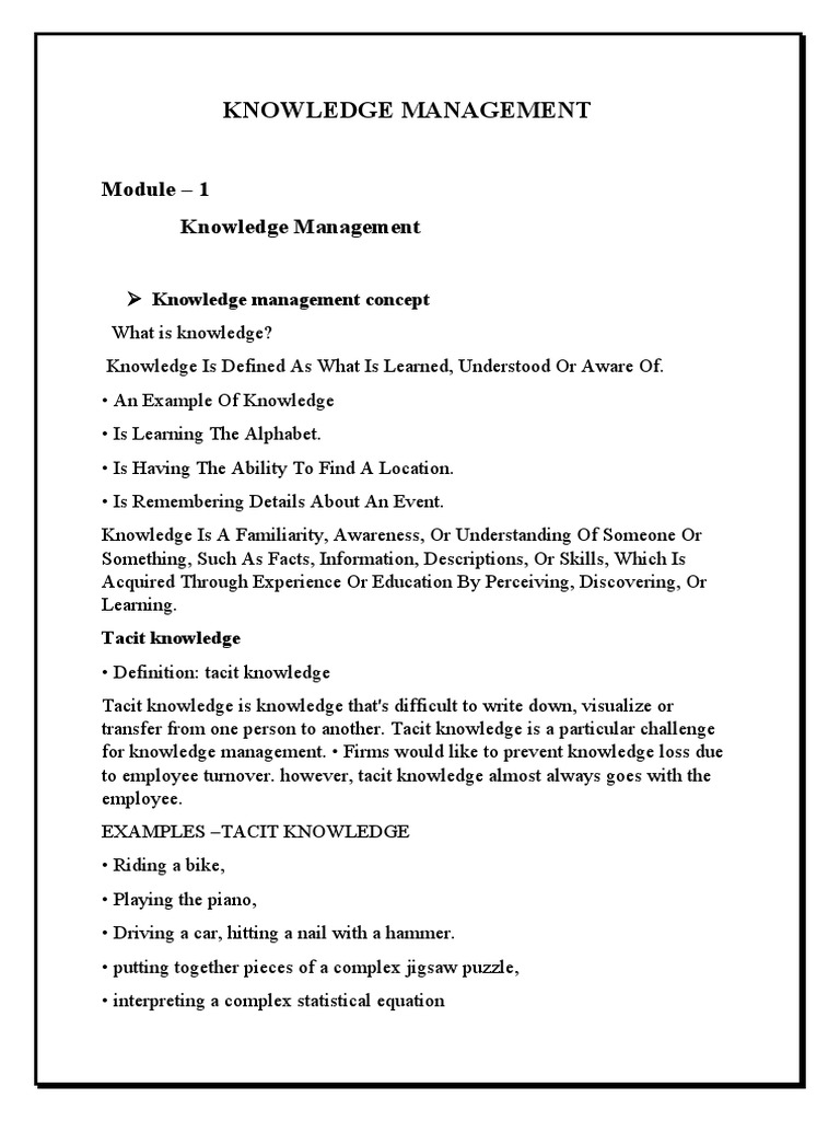 Module - 1 Knowledge Management | PDF | Leadership | Competence (Human ...