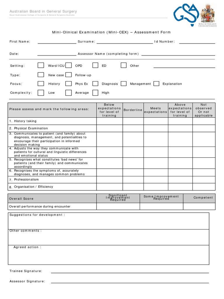 Mini-Clinical Examination (Mini-CEX) - Assessment Form: Australian ...
