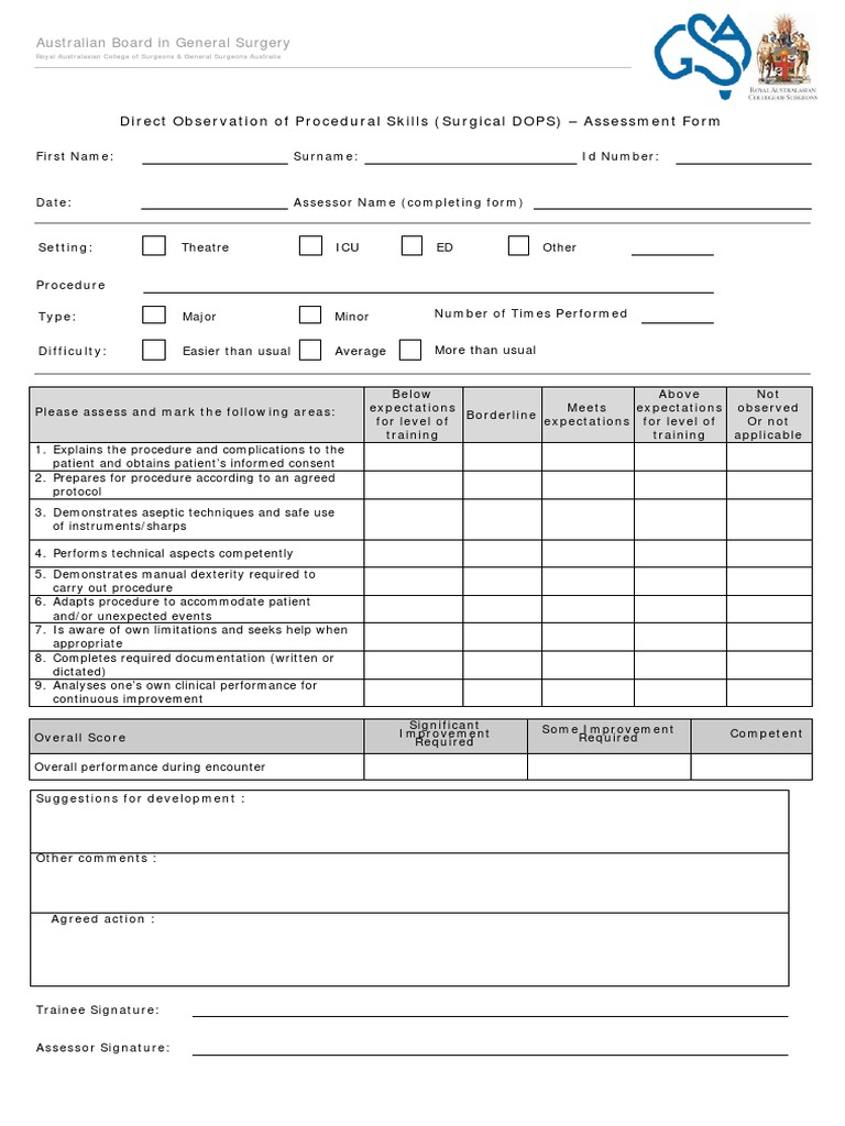 Direct Observation of Procedural Skills (Surgical DOPS) - Assessment ...