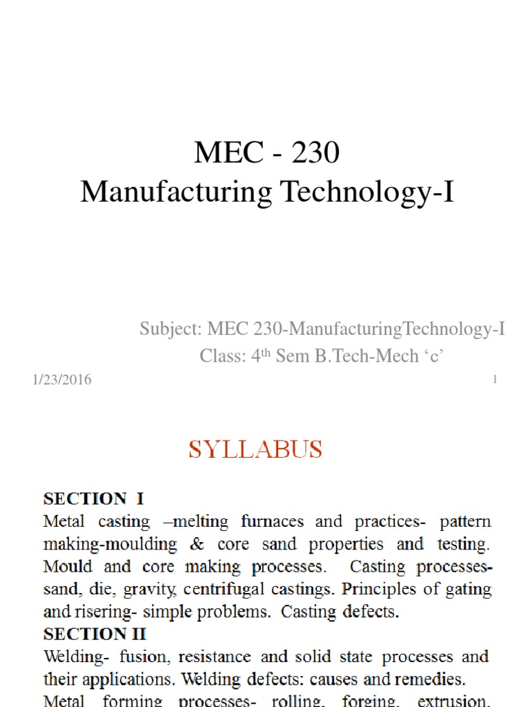 Unit 1 - 1 - Introduction To Manufacturing & Casting | PDF | Casting ...