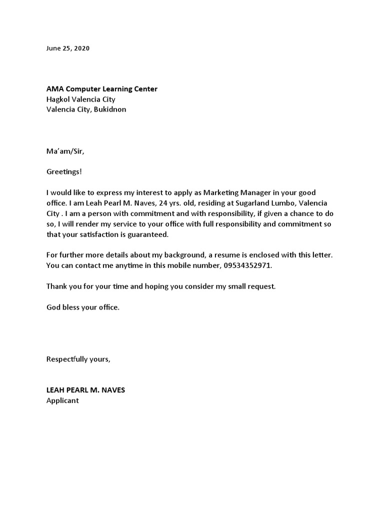 Marketing Manager Application | PDF | Career & Growth