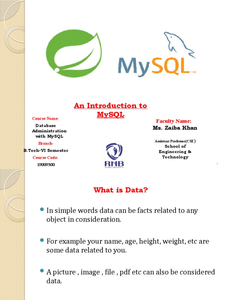 An Introduction To Mysql: Faculty Name | PDF | Databases | Relational ...