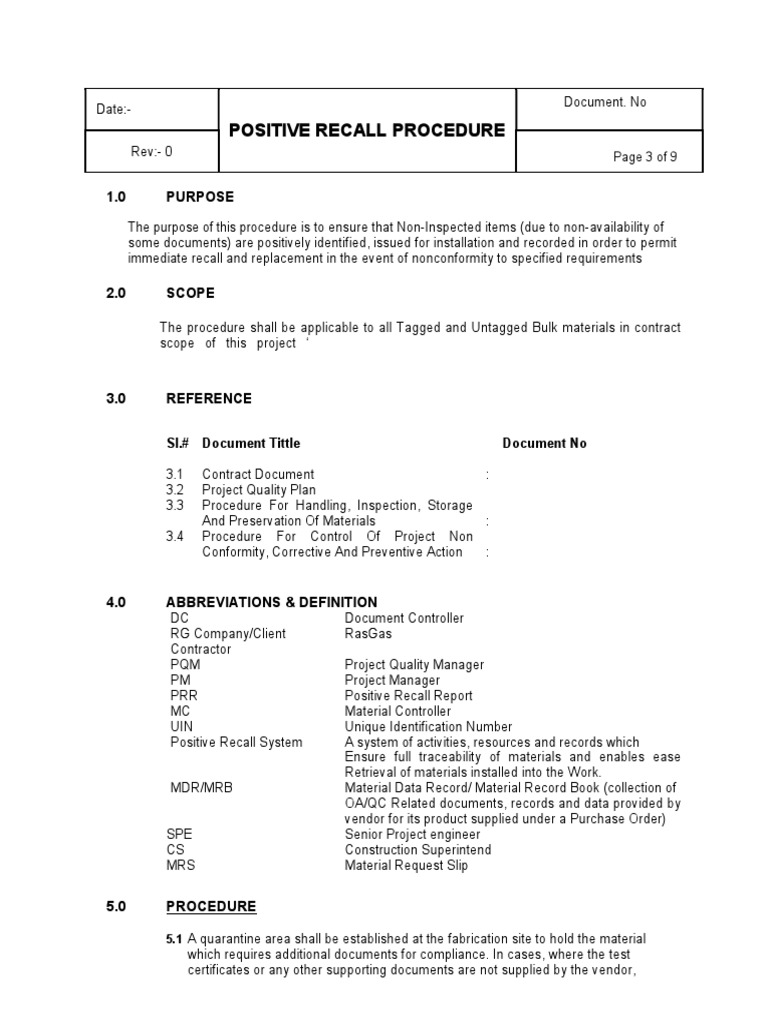 Positive Recall Procedure | Download Free PDF | Markup Language | Engineer