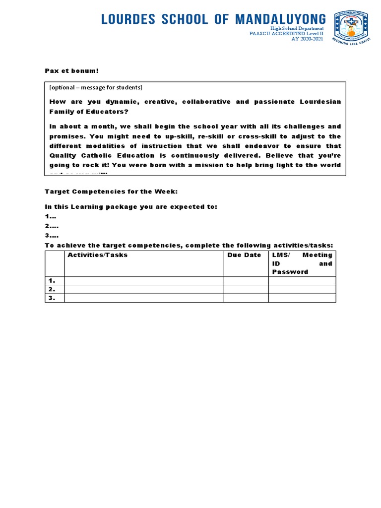 High School Department Paascu Accredited Level Ii AY 2020-2021 | PDF
