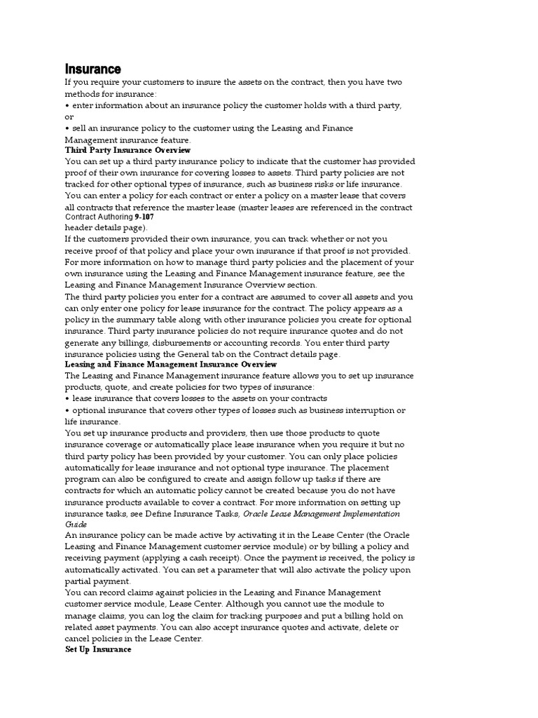 Insurance: Third Party Insurance Overview | PDF | Insurance | Lease