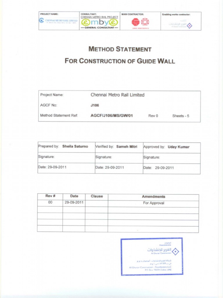 Method Statement For Guide Wall | PDF
