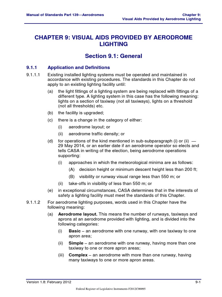 Chapter 9: Visual Aids Provided by Aerodrome Lighting Section 9.1 ...