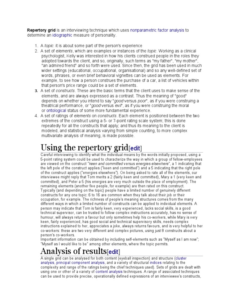 Using The Repertory Grid: Nonparametric Factor Analysis Idiographic ...