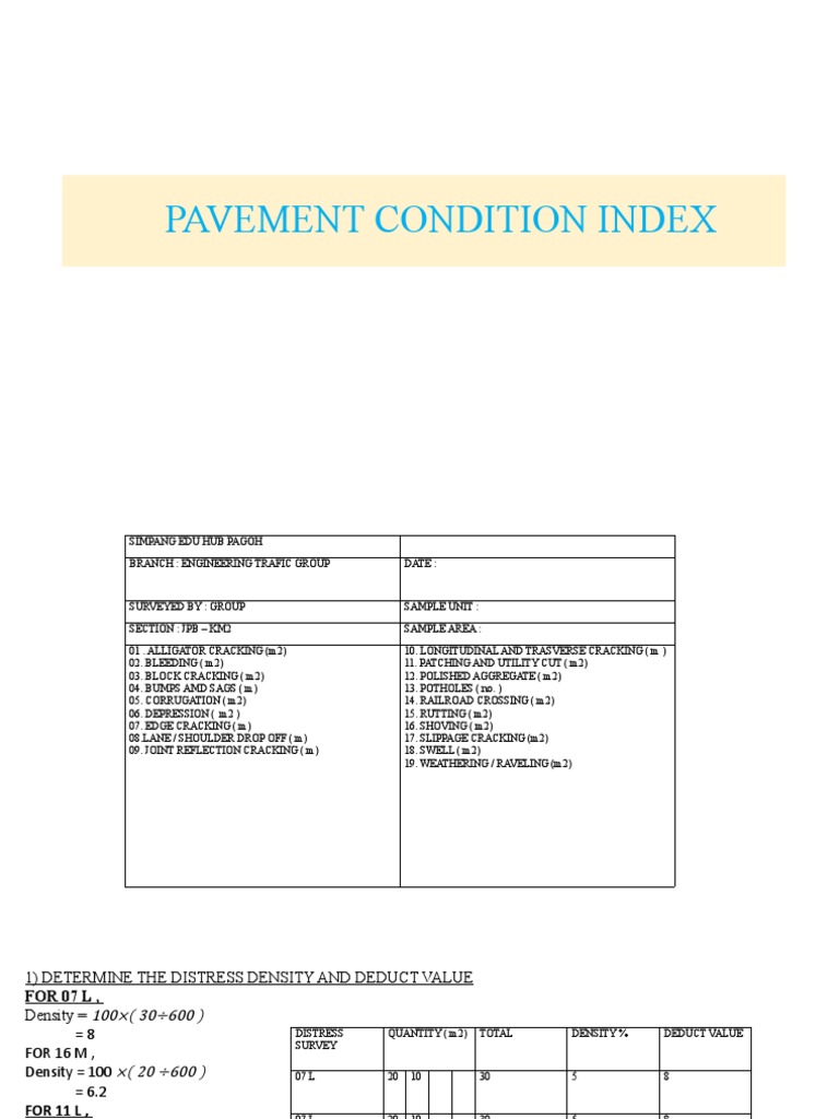 Pavement Condition Index Calculation | PDF | Road Infrastructure ...