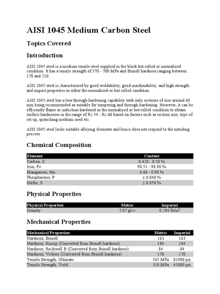 AISI 1045 Medium Carbon Steel | PDF | Annealing (Metallurgy) | Steel