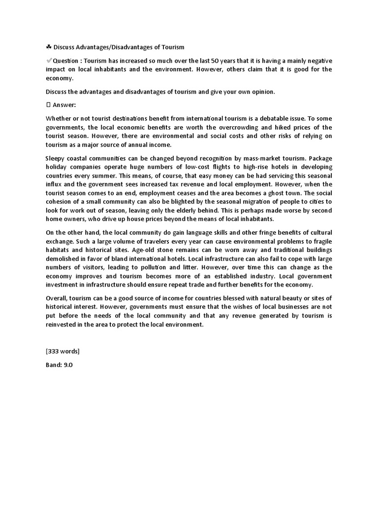 Advantages and Disadvantages of Tourism | PDF