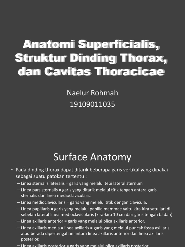 Anatomi Superficialis, Struktur Dinding Thorax, Dan Cavitas Thoracicae ...