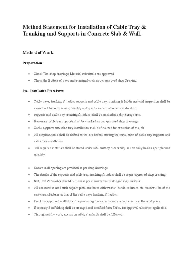 Method Statement For Installation of Cable TrayR | PDF | Screw ...