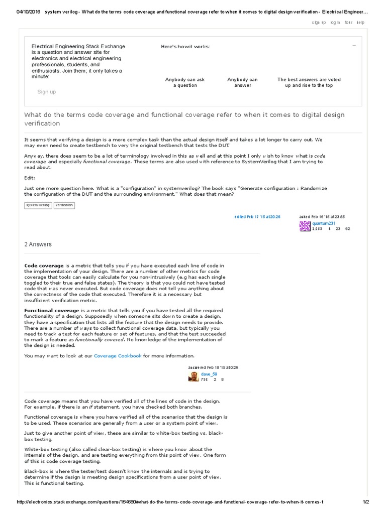 What Do The Terms Code Coverage and Functional Coverage Refer To When ...