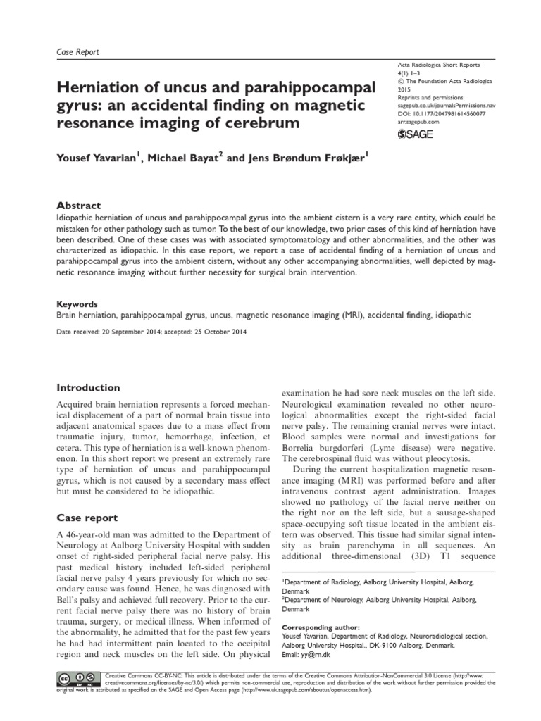 Herniation of Uncus and Parahippocampal Gyrus: An Accidental Finding On ...