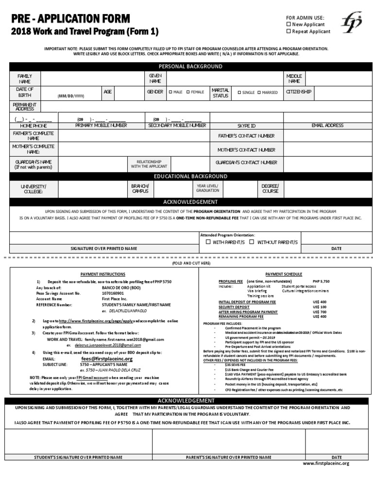 2018 Work and Travel Program Form | PDF | Travel Visa | Business
