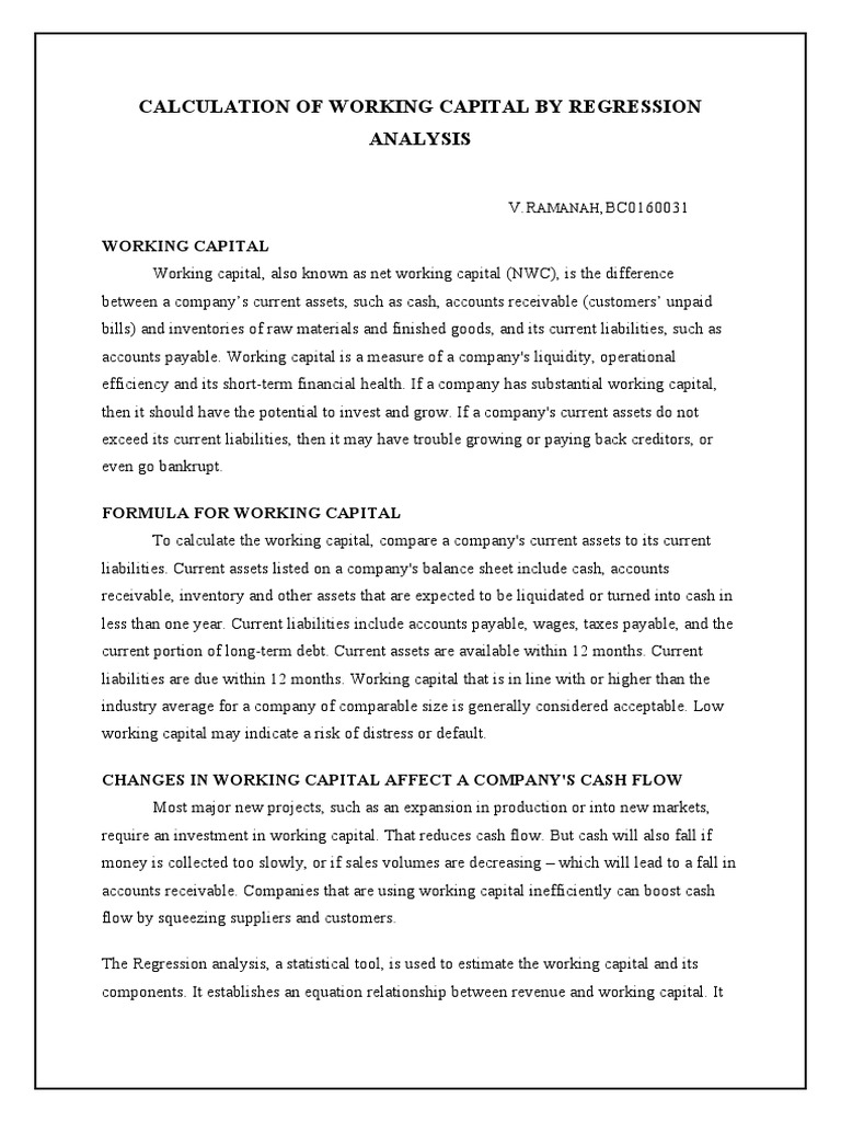 Calculation of Working Capital by Regression Analysis | Download Free ...