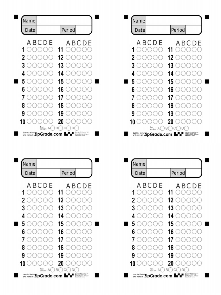 Zipgrade Answer Sheet Long