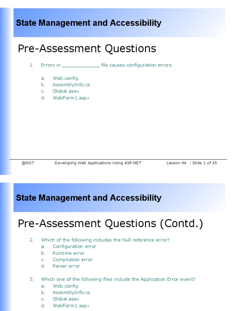 Pre-Assessment Questions: State Management and Accessibility | PDF | Http Cookie | Dynamic Web Page