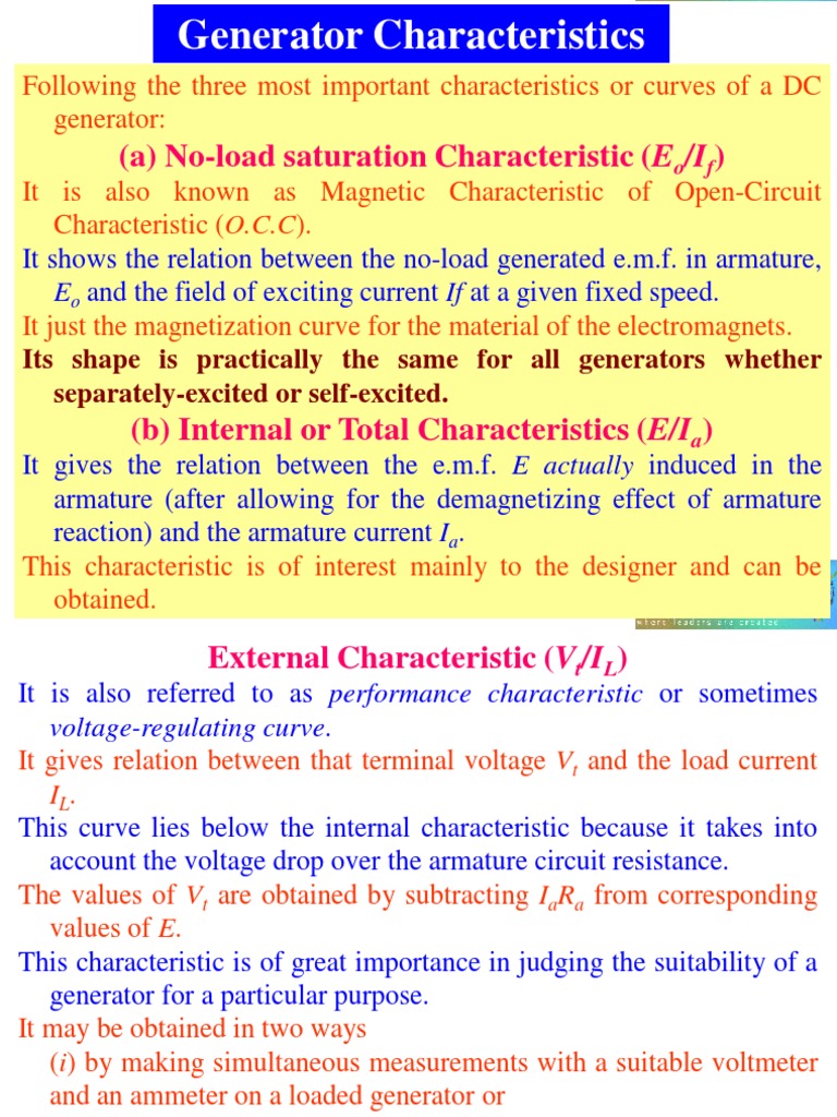 Generator Characteristics: (A) No-Load Saturation Characteristic (E ...