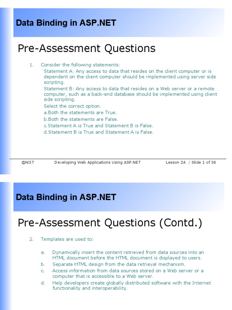 Pre-Assessment Questions: Lesson 2A / Slide 1 of 36 ©niit | Download ...