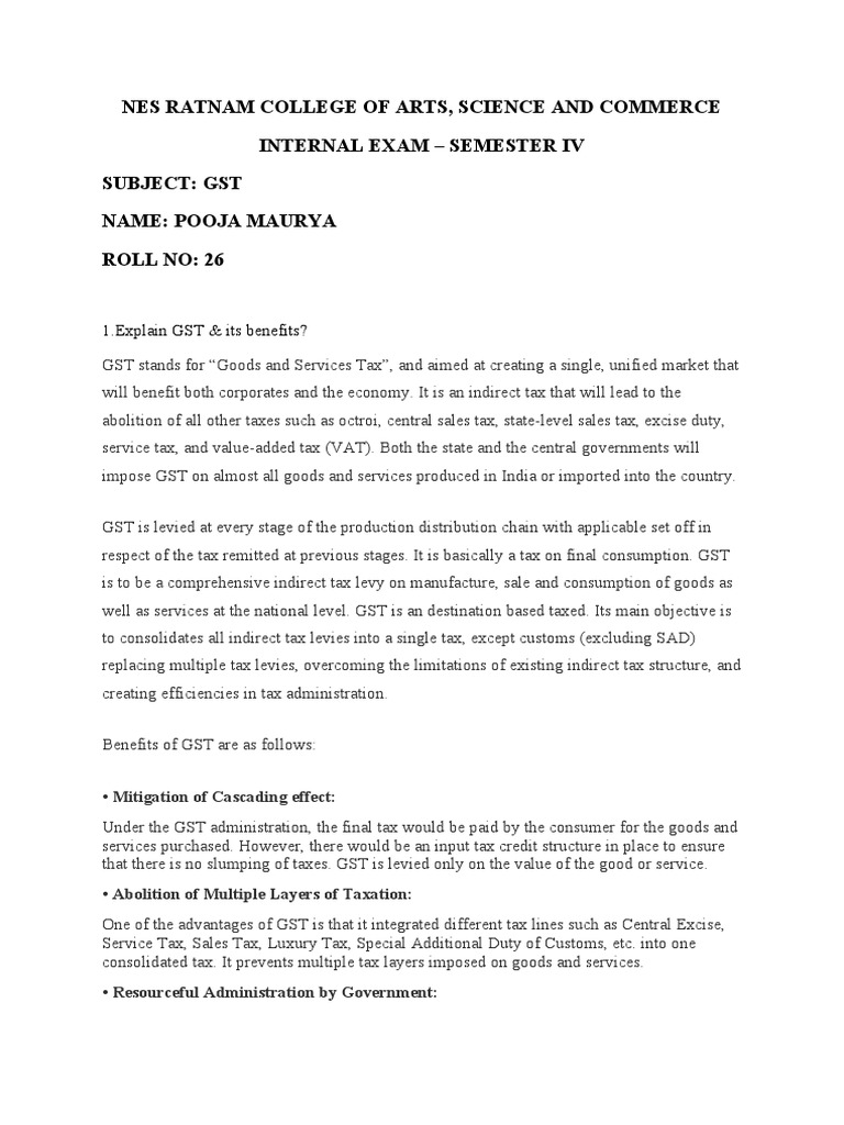 Nes Ratnam College of Arts, Science and Commerce Internal Exam ...