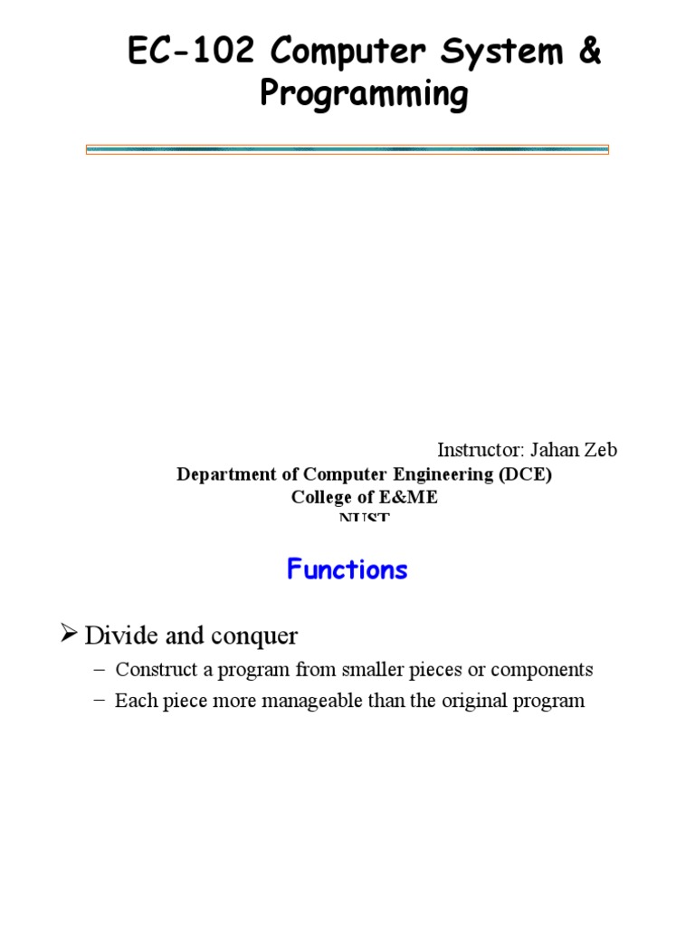 EC-102 Computer System & Programming: Instructor: Jahan Zeb | PDF ...