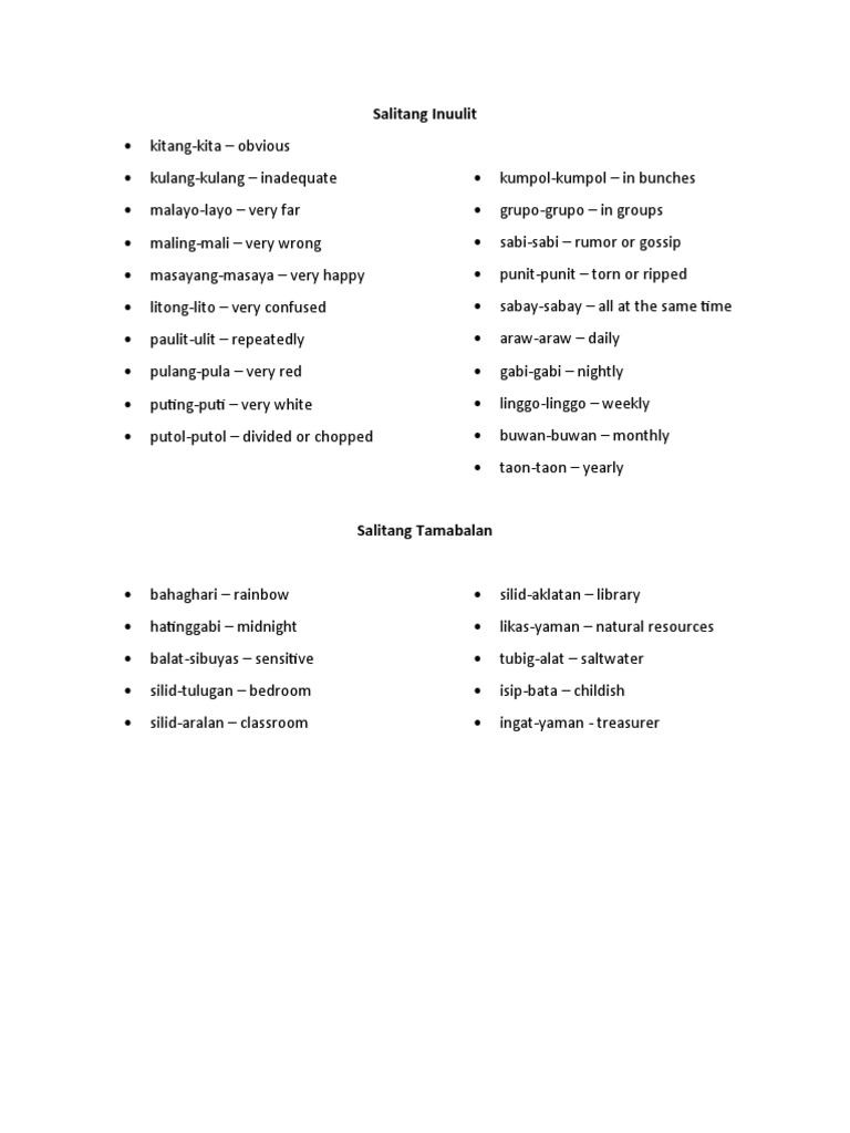 Inuulit at Tambalan - Handout | PDF
