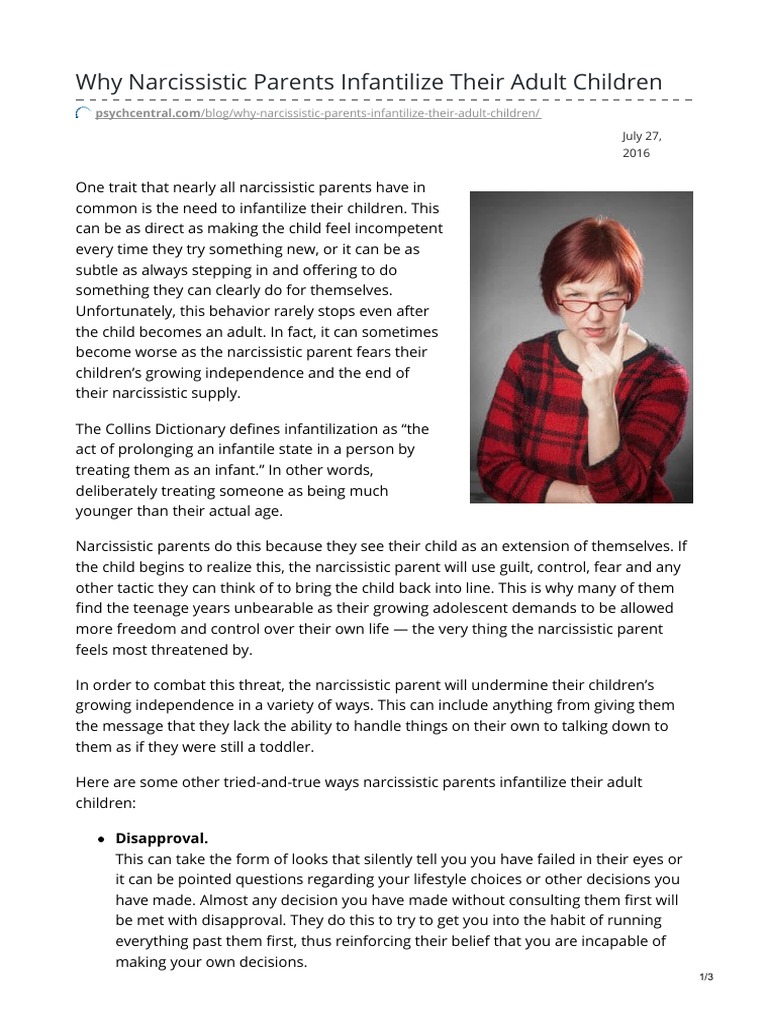 Why Narcissistic Parents Infantilize Their Adult Children | PDF ...