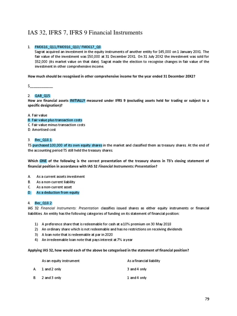 IAS 32, IFRS7,9 Financial Instruments | PDF | Equity (Finance) | Fair Value