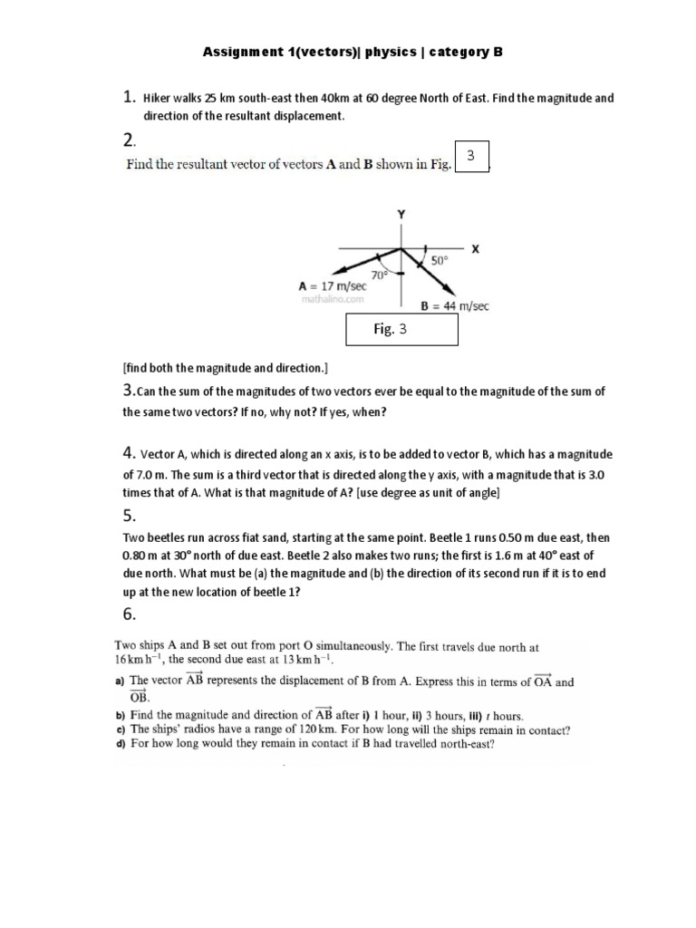 Assignment 1 (Vectors) - Physics - Category B | PDF