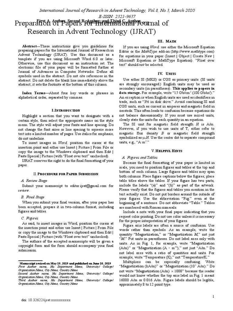 Preparation of Papers For International Journal of Research in Advent ...