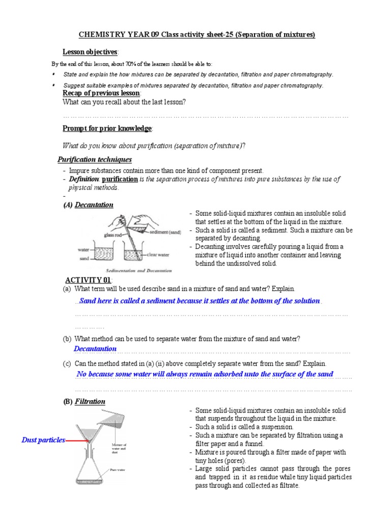 Activity Sheet-25 (Separation of Mixtures) | PDF | Filtration ...