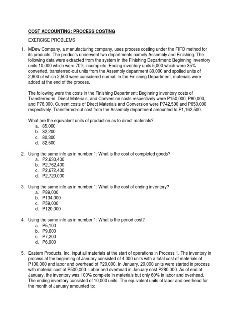 04 Process Costing Exercise Problems | PDF | Inventory | Supply Chain ...