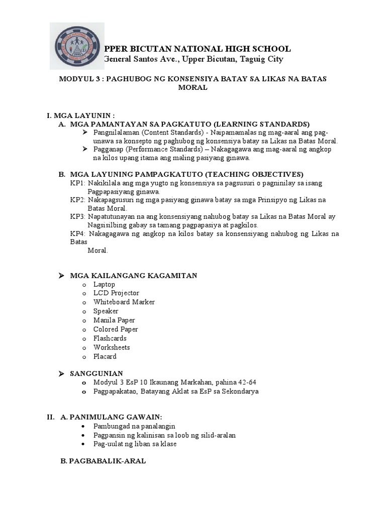 LESSON PLAN Demo UBNHS 2019 | PDF