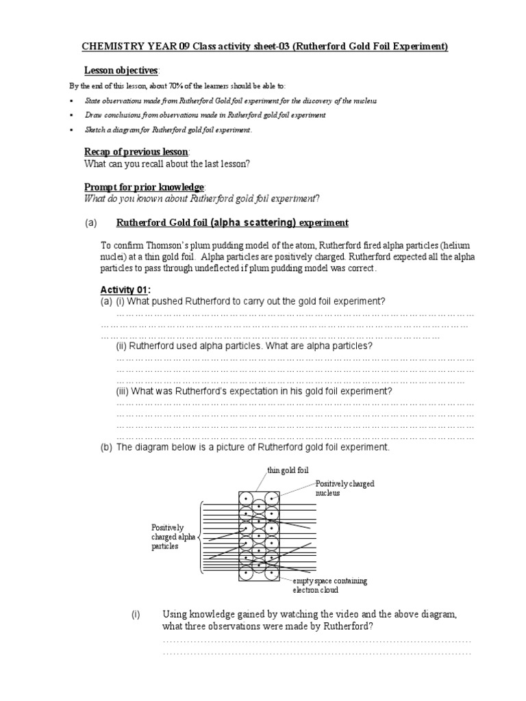 Activity Sheet-03 (Rutherford Gold Foil Experiment) | PDF | Nuclear ...