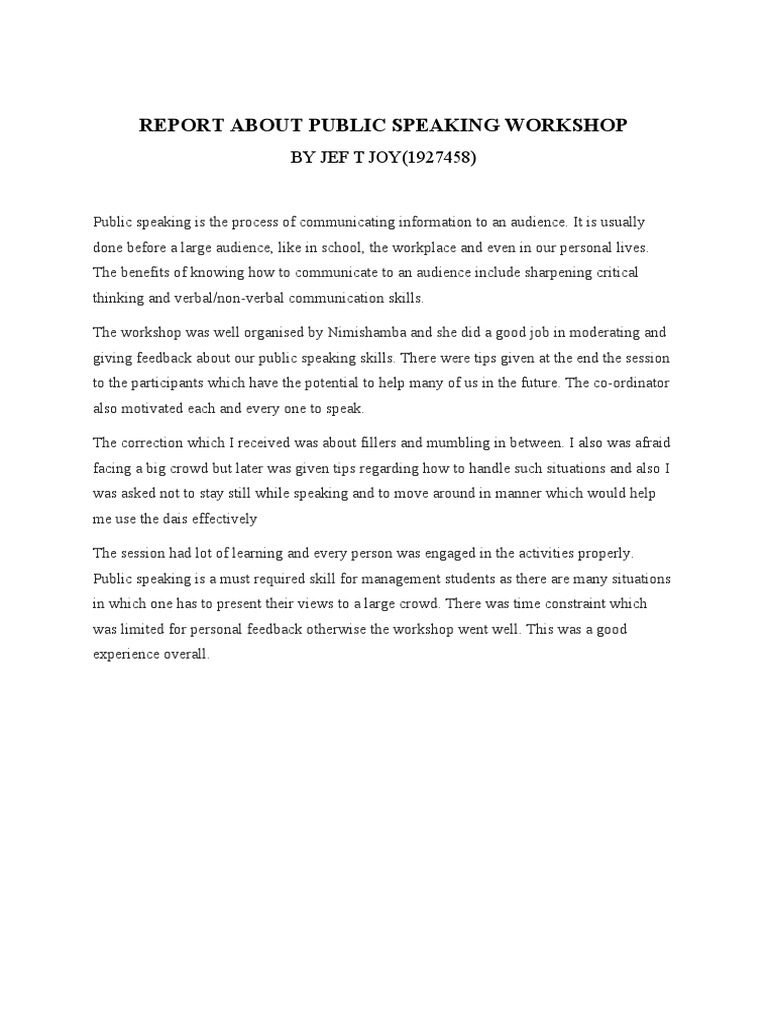 Public Speaking Workshop Report | PDF | Career & Growth | Self-Improvement