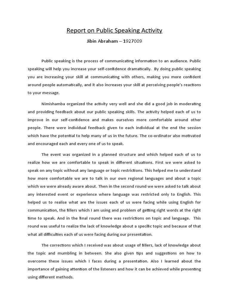 Report On Public Speaking Activity | PDF | Public Speaking | Learning