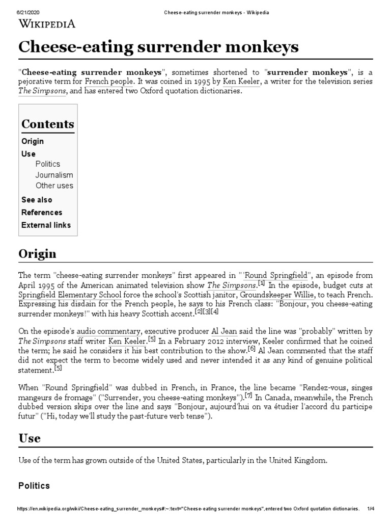 What Is A 'Cheese-Eating Surrender Monkey' Pejorative For French People ...