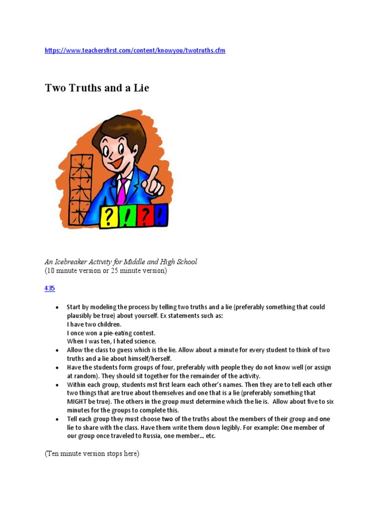 Two Truths and a Lie Icebreaker Activity | PDF | Truth | Epistemology