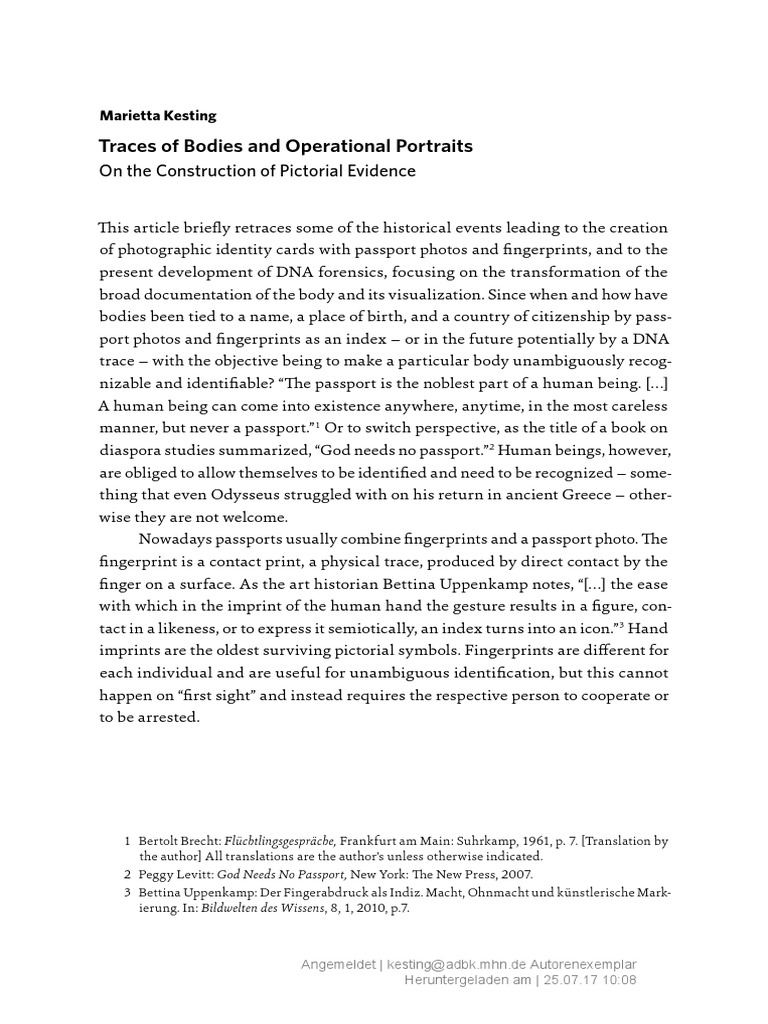 Traces of Bodies and Operational Portraits. On The Construction of ...