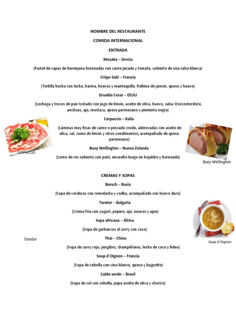 Menu Internacional Angie | PDF | Cocina española | Sopa