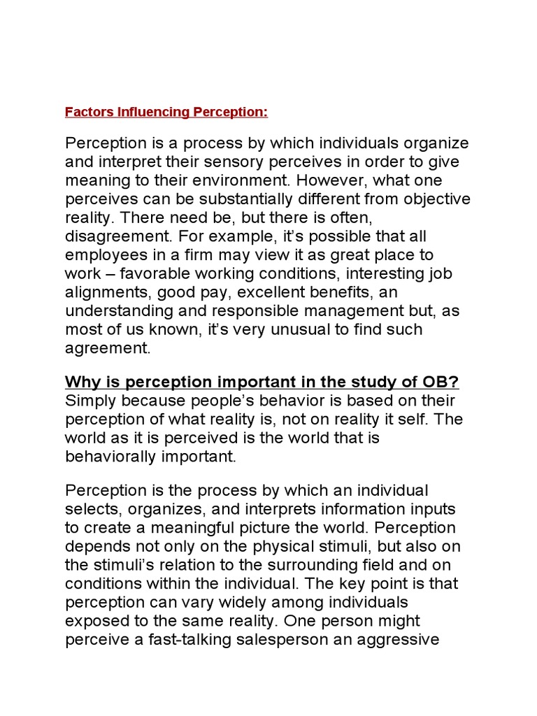 Factors Influencing Perception | PDF | Perception | Epistemology