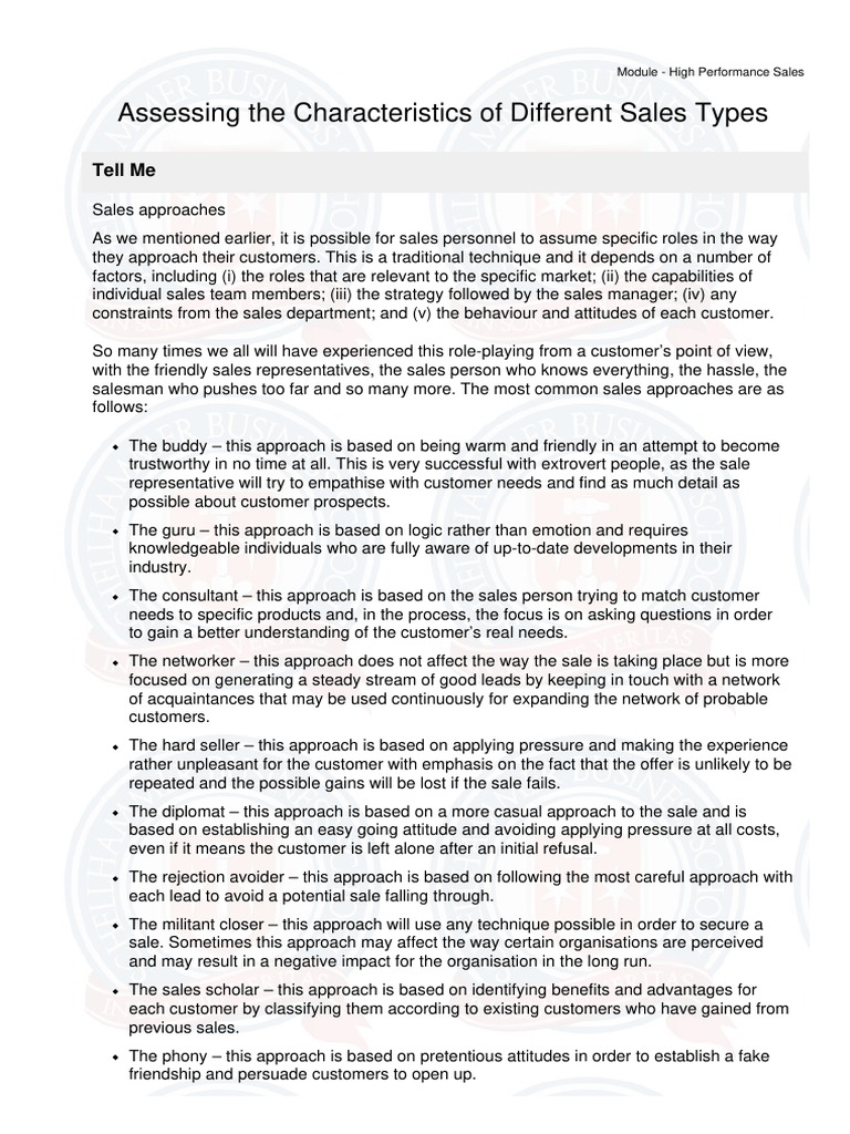 Assessing The Characteristics of Different Sales Types: Tell Me | PDF ...